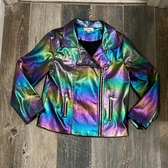 Disney | Shirts & Tops | Disneys Descendants Rainbow Biker Jacket ...